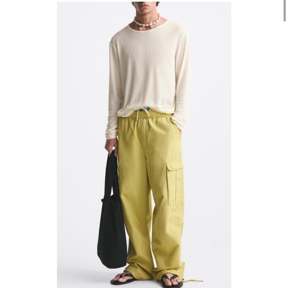 Zara | Sweaters | Zara Mens Beige Ribbed Knit Long Sleeve Sweater Size ...